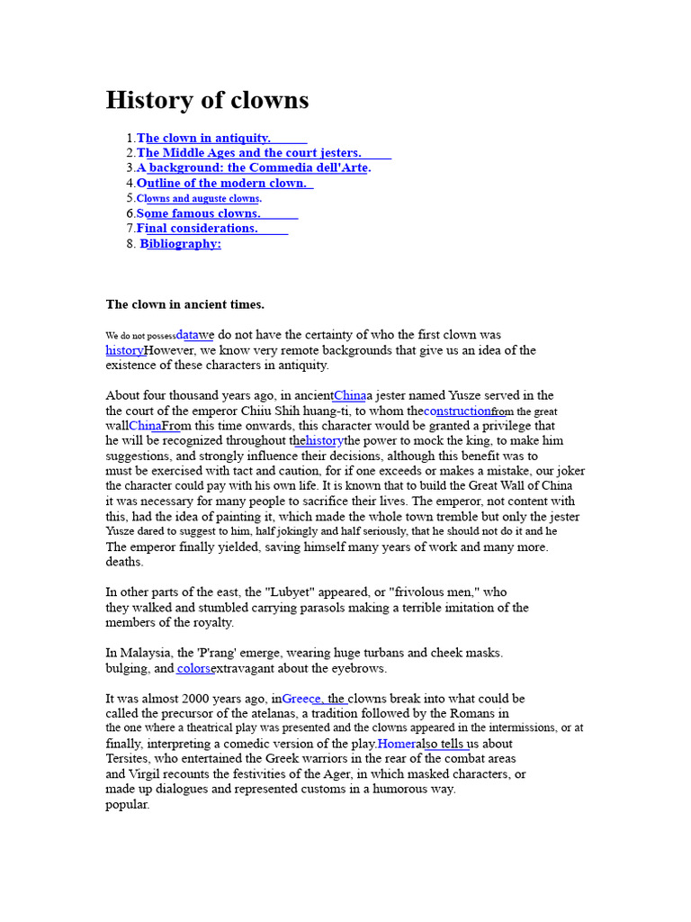 CLOWN - History of clowns | PDF | Clown