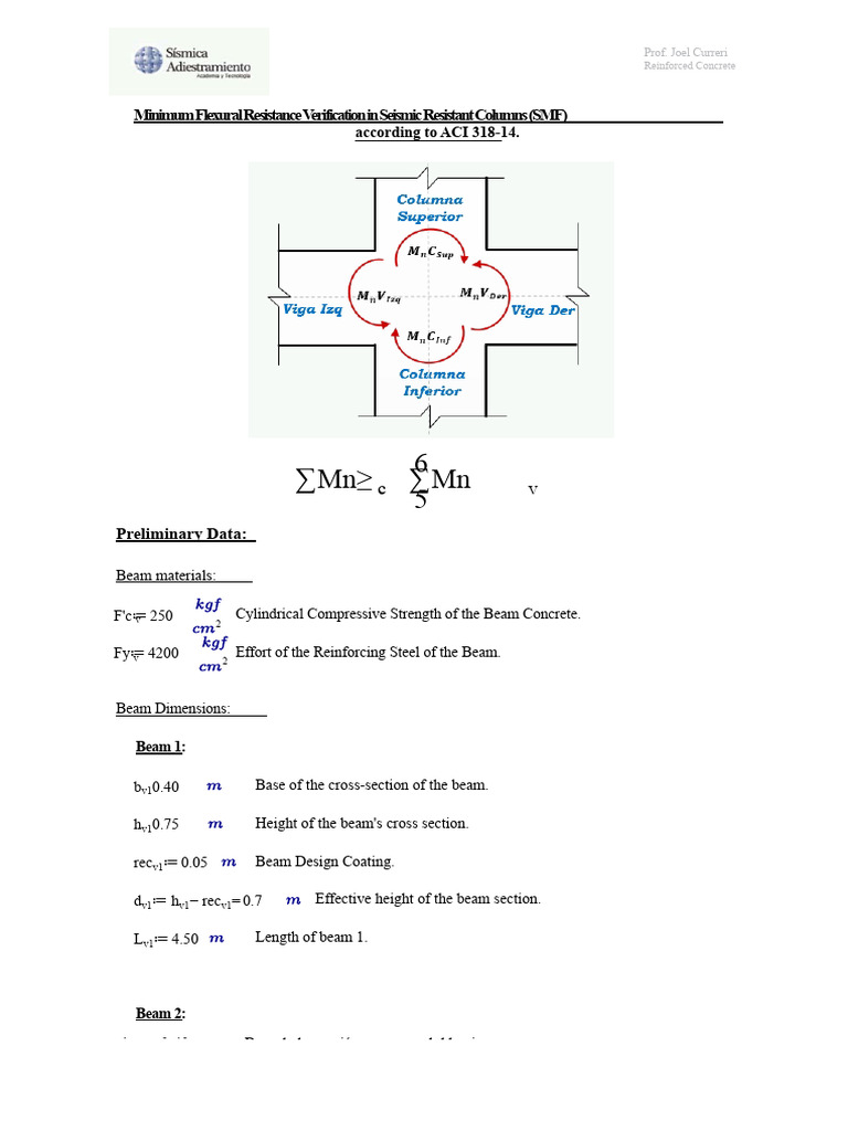 Minimum Flexural Resistance in Seismically Resistant Columns SMF (ACI ...