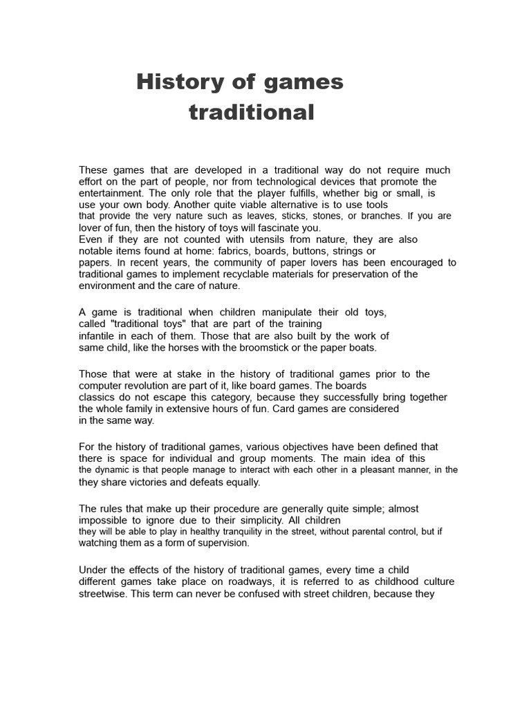Traditional Games and Their History | PDF | Toys
