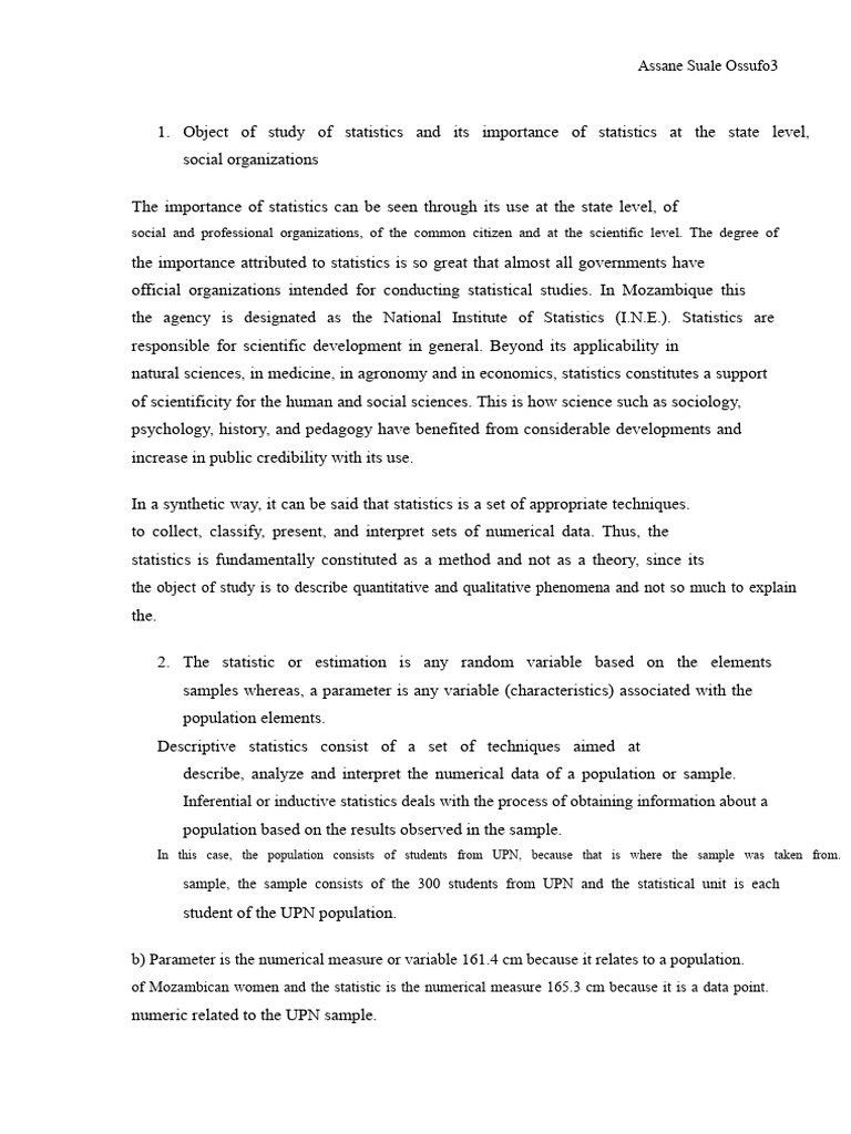 Object of study of statistics and its importance to the state level ...