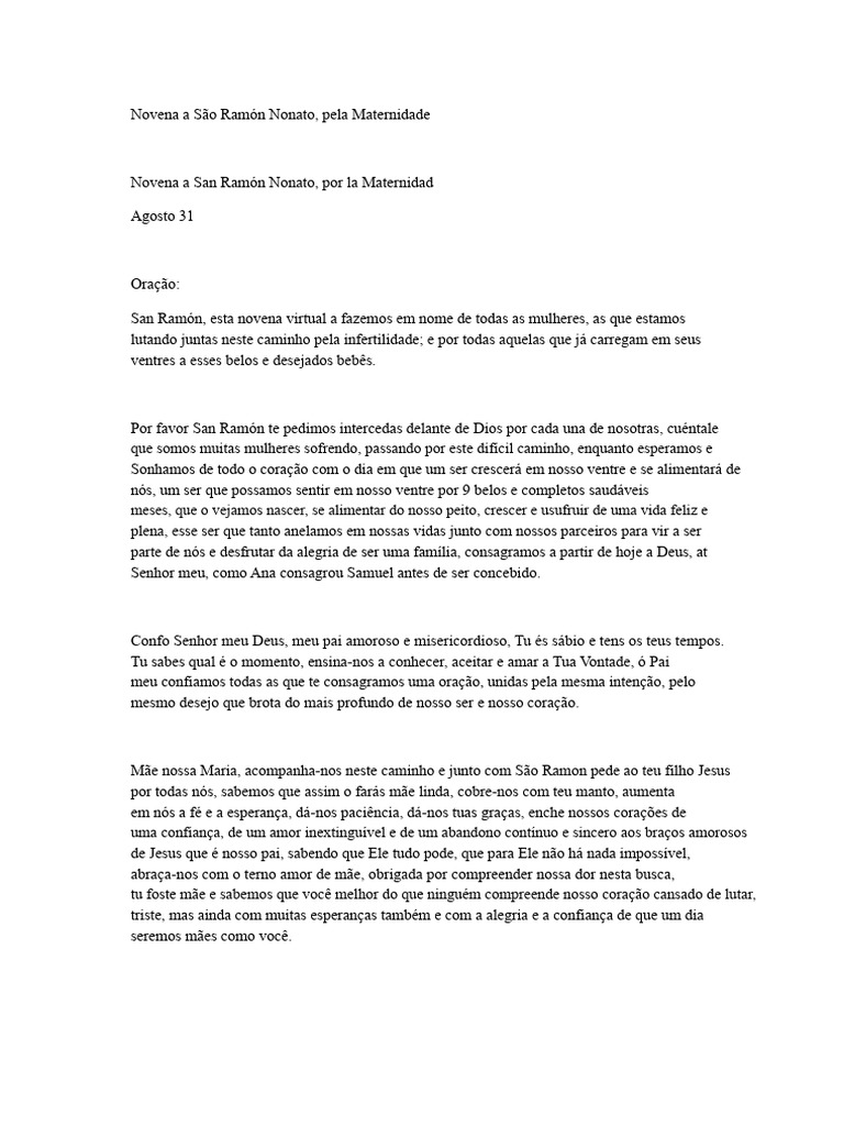 Novena a São Ramón Nonato pela Maternidade | PDF | Jesus | Maria, mãe ...