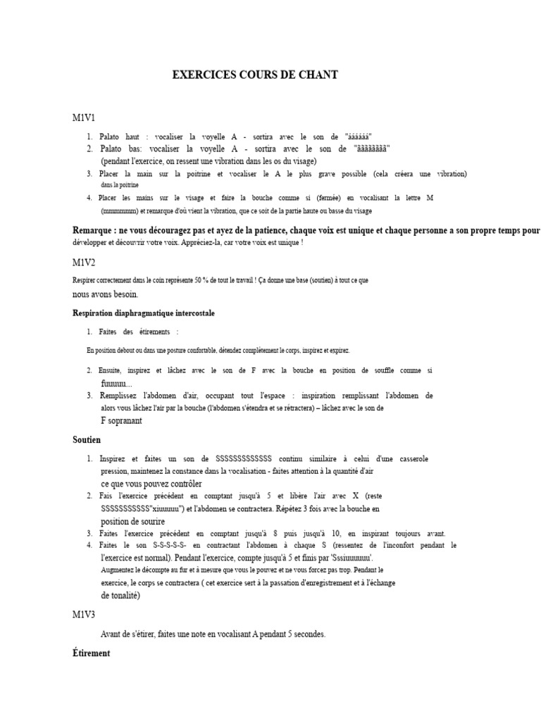 Exercices Pratiques de Chant et Vocalisation | PDF | Hauteur (musique ...