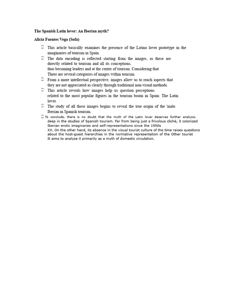 The Myth of the Latin Lover in Tourism | PDF