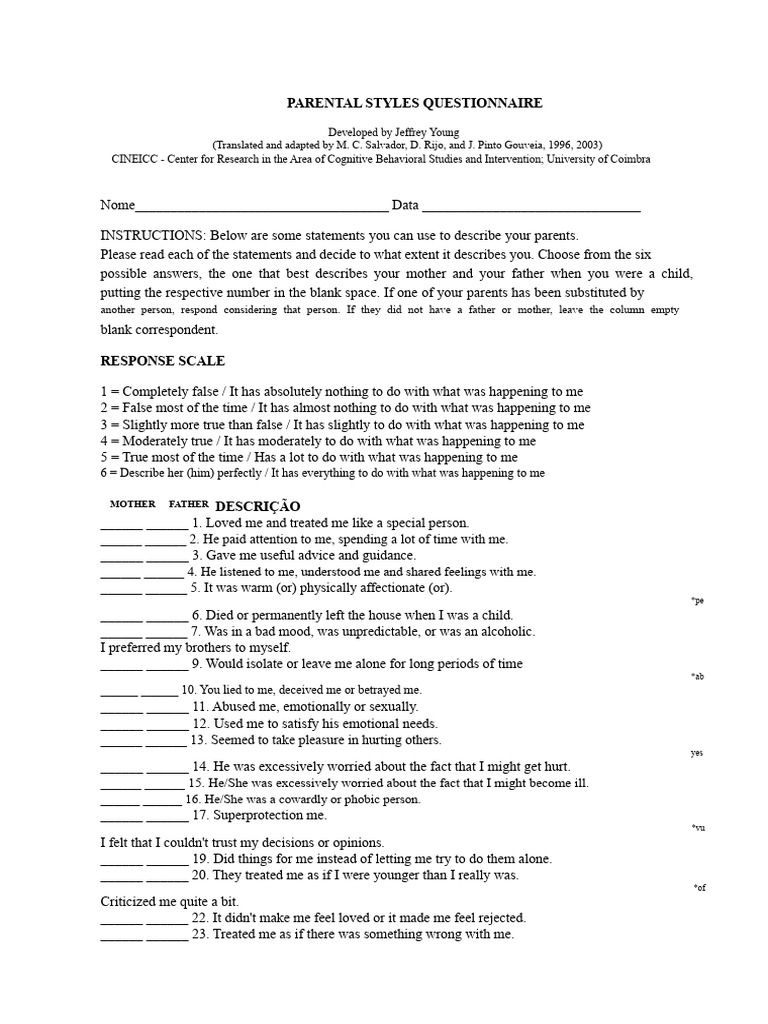 Parenting Styles Questionnaire | PDF | Parenting | Psychology
