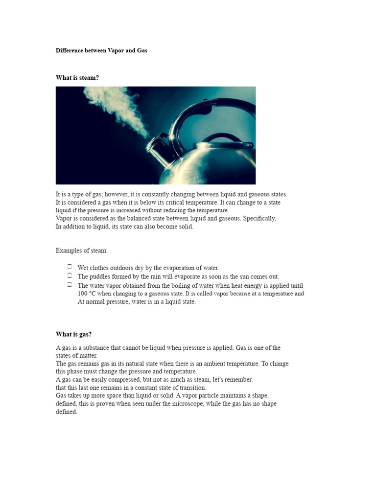 Difference Between Vapor and Gas | PDF