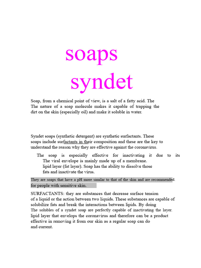 syndet soaps.docx | PDF | Soap | Surfactant