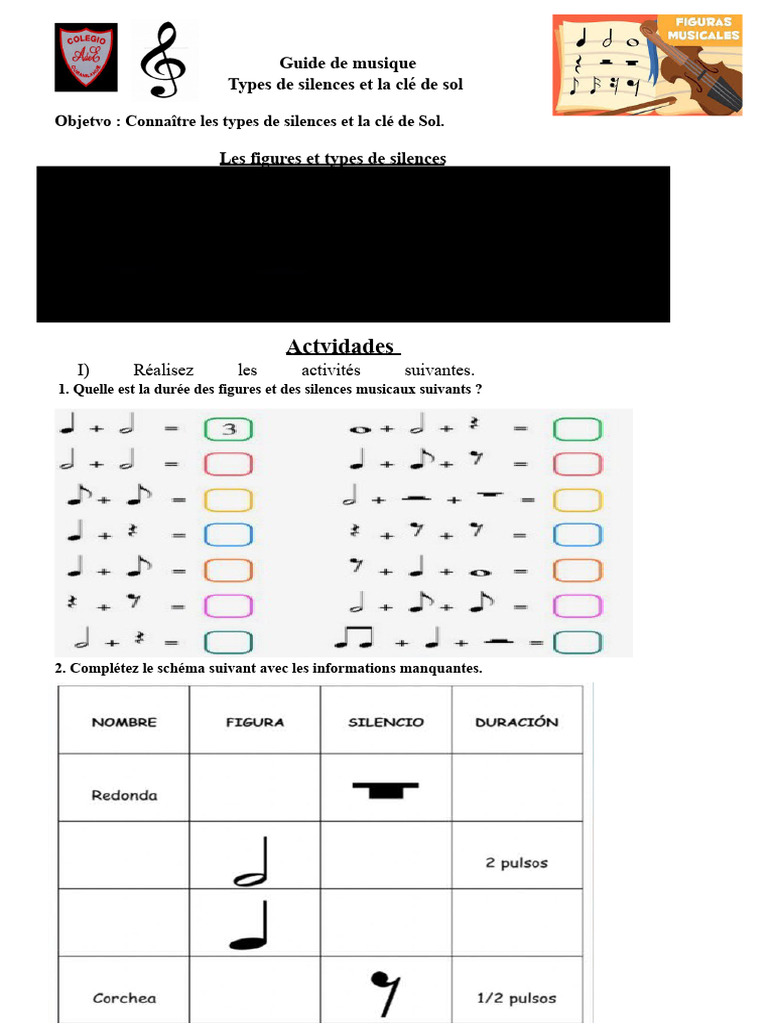 Guide de Musique Types de Silences et Clef de Sol Cours Jeudi 18 ...
