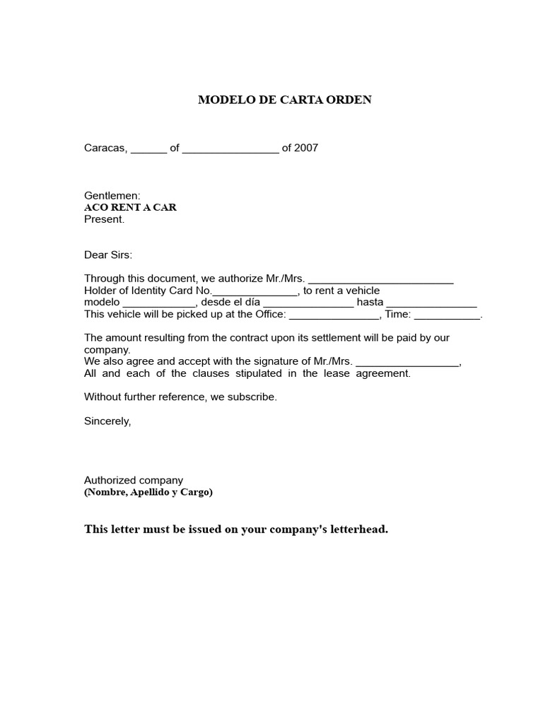 Order Letter Template | PDF