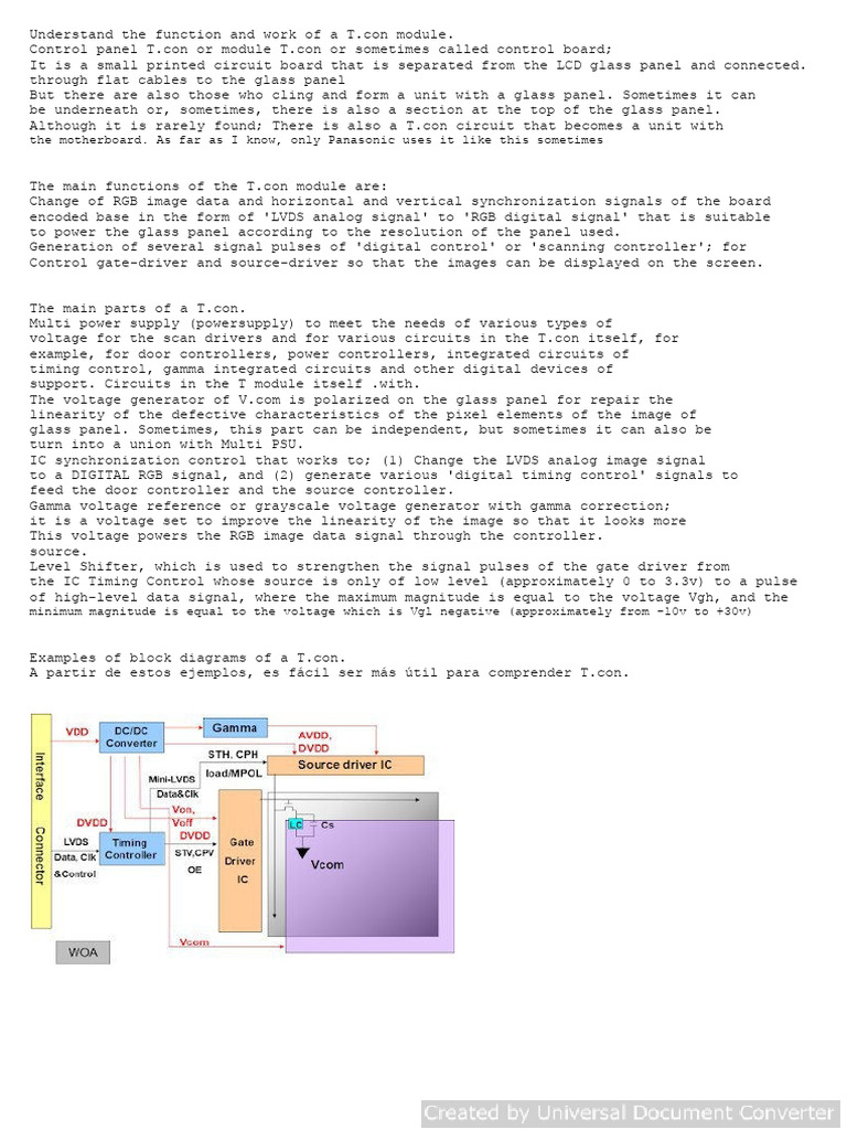 Function and Work of The T-Con Module | PDF | Power Supply | Rgb Color ...