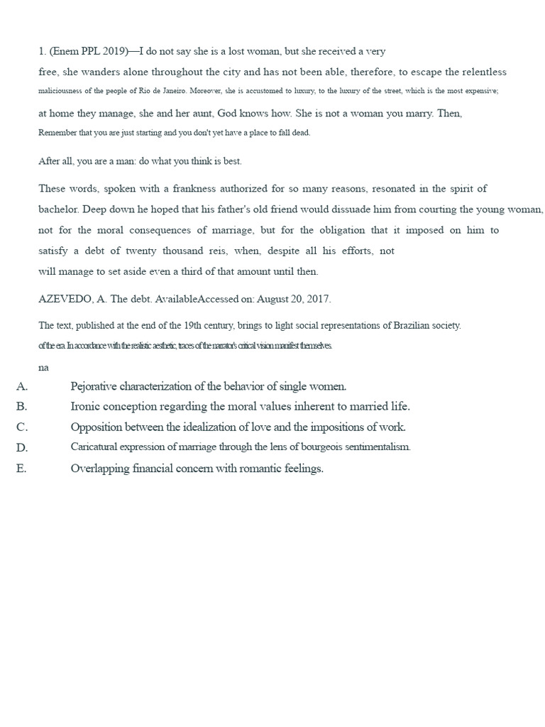 Realism and Naturalism - ENEM Questions | PDF