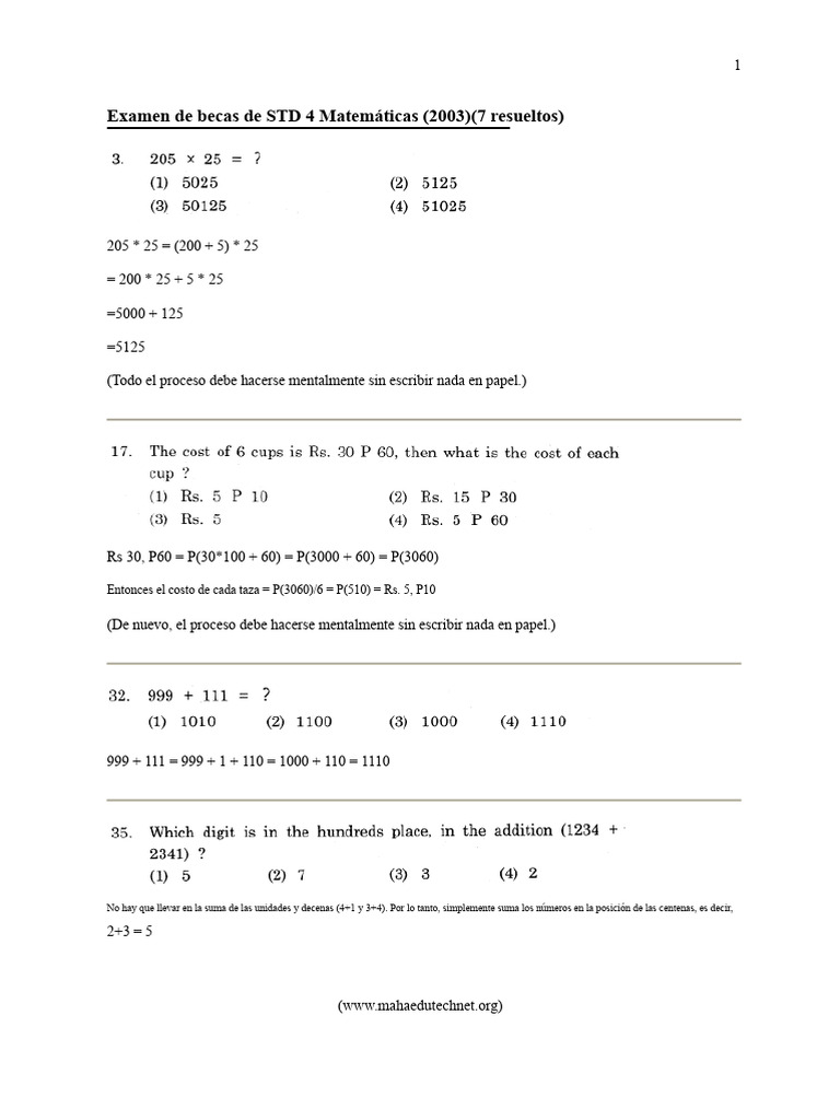 Matemáticas de 4to grado | PDF | División (Matemáticas) | Matemática ...