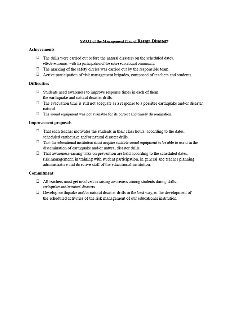 SWOT Analysis of Disaster Management Plan | PDF