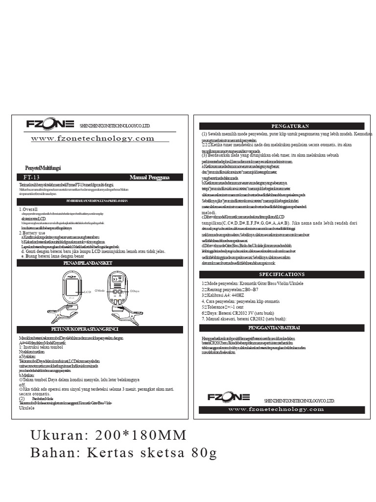 Manual Tuner Klip Fzone FT-13 | PDF