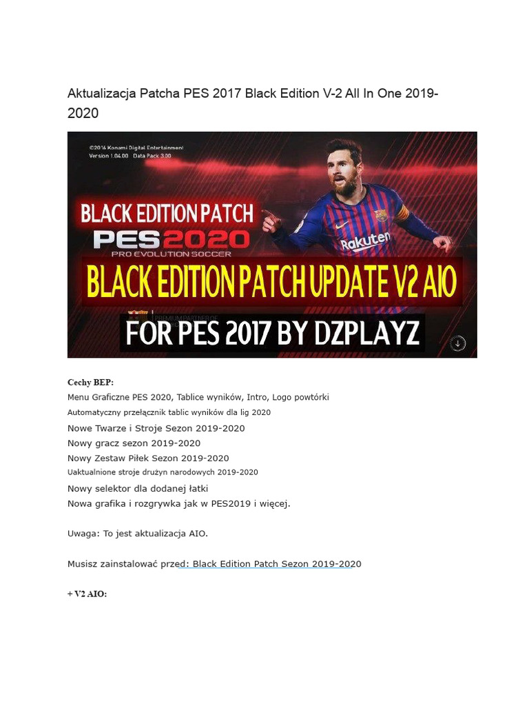 PES 2017 Black Edition Patch Update V | PDF