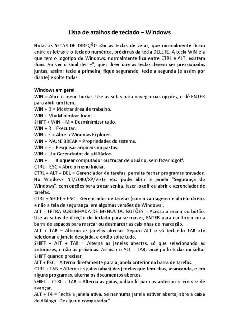 Guia completo de atalhos de teclado para navegação e produtividade no ...