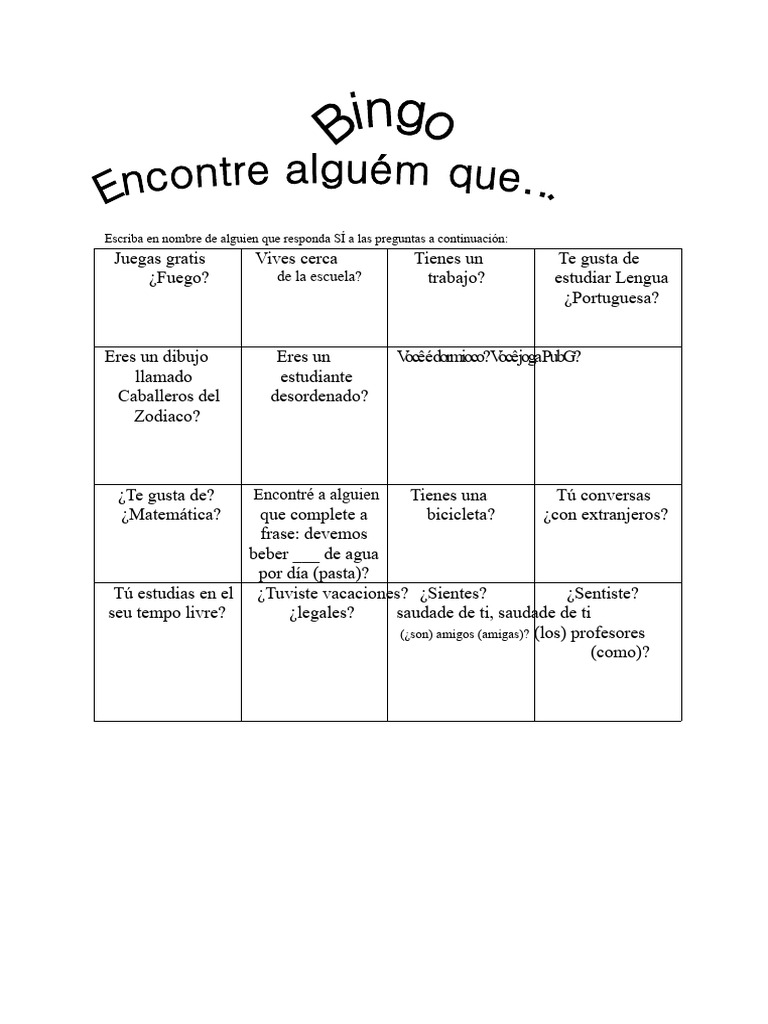 ¡ACTIVIDAD ENCUENTRA A ALGUIEN QUE (para el primer día de clase!) | PDF