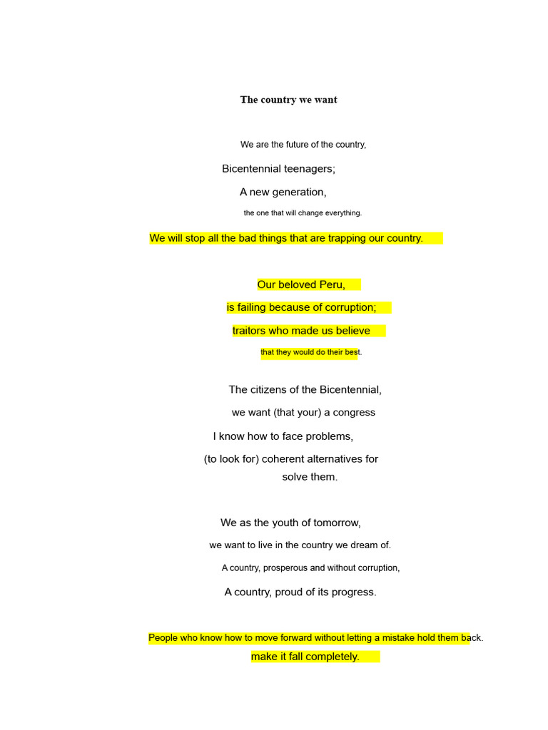 The Country We Want - Salazar Sorano Ester Noemi 2B - Complete Poem | PDF