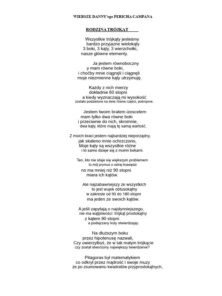 Wiersze Geometria Danny'ego Pericha Campana | PDF
