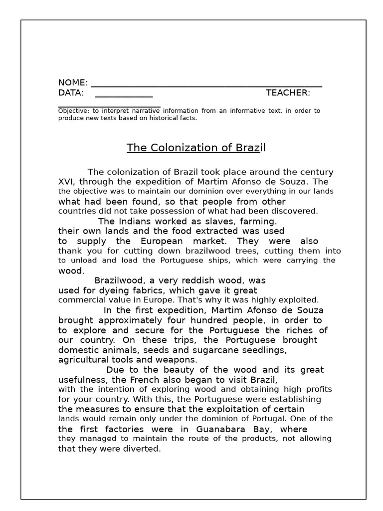 Colonization of Brazil Question About Text Production in Rio | PDF | Brazil
