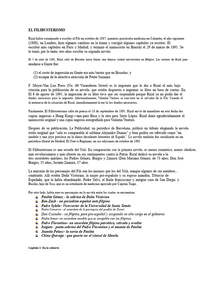 "Historia y Personajes de El Filibusterismo" | PDF