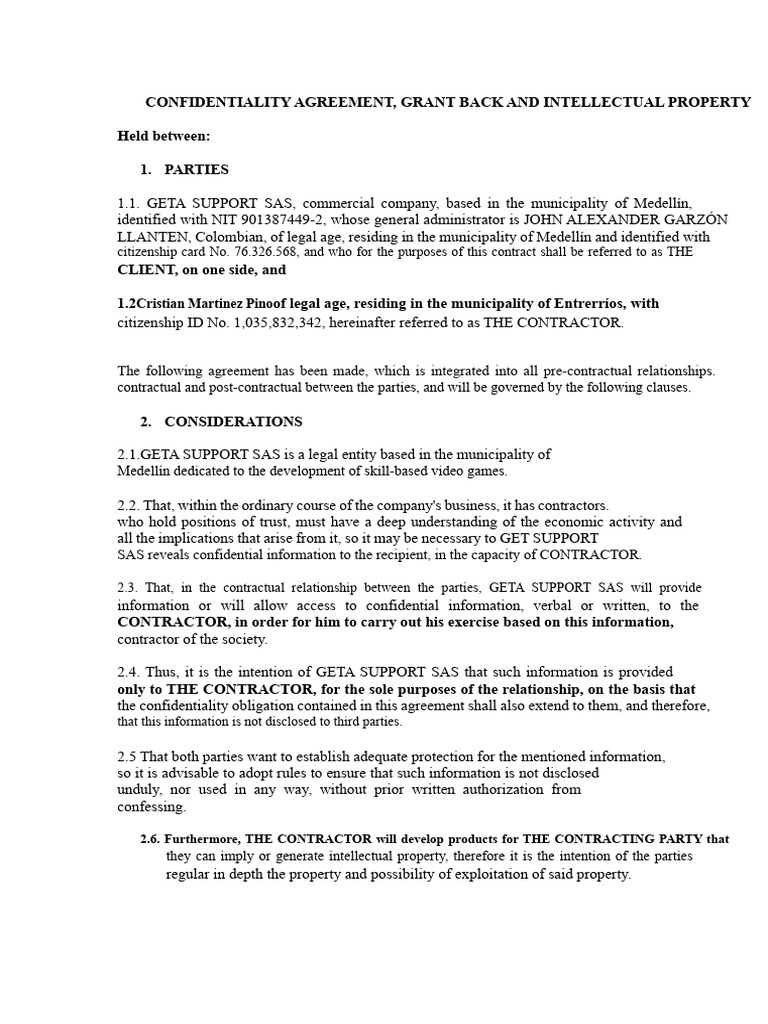 Confidentiality and IP Agreement Template | PDF | Corruption | Bribery