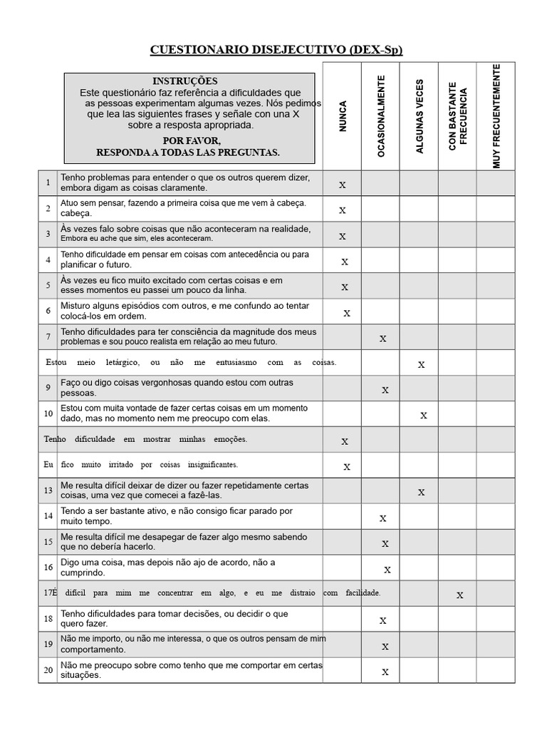 Questionário Disejecutivo (DEX-Sp) | PDF | Impulsividade