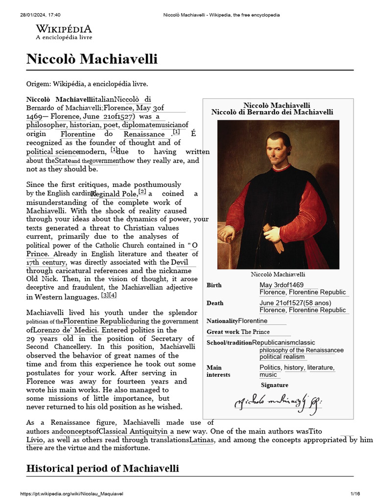Niccolò Machiavelli: Life and Legacy | PDF | Niccolò Machiavelli | The ...