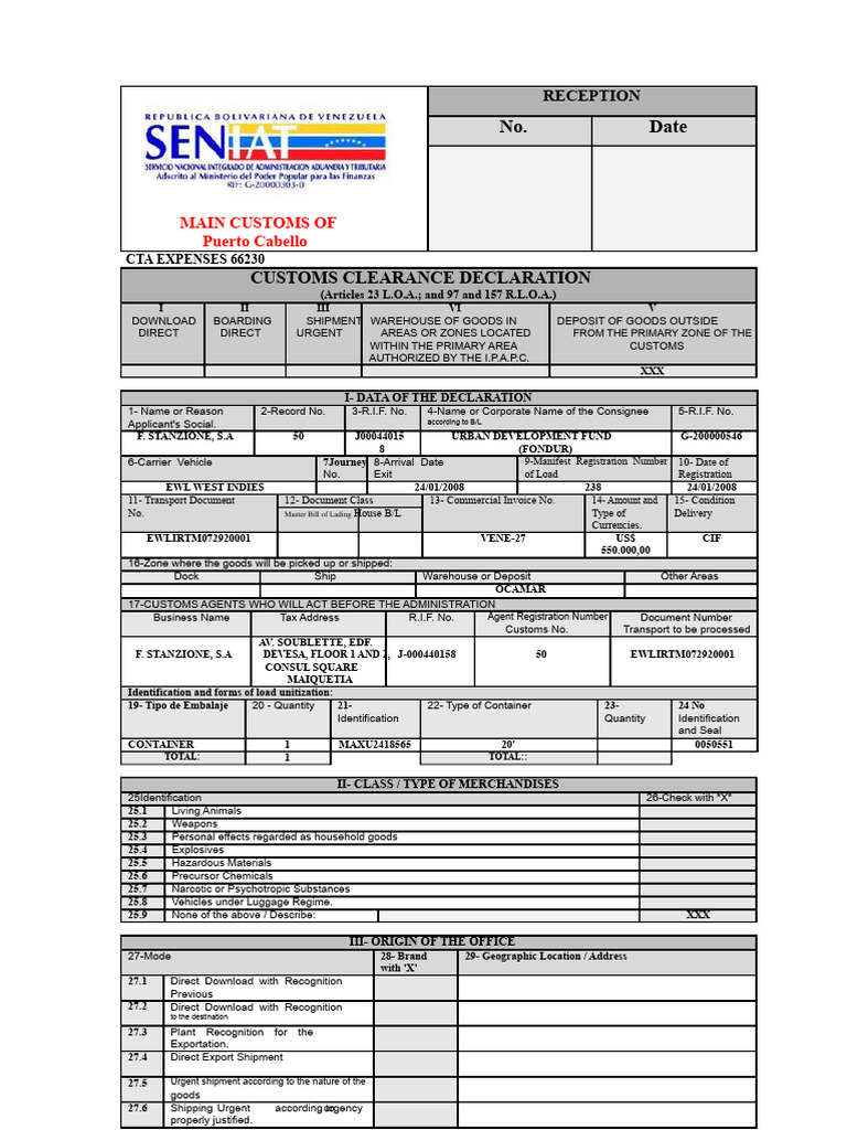 CUSTOMS DISPATCH FORMAT | PDF | Cargo