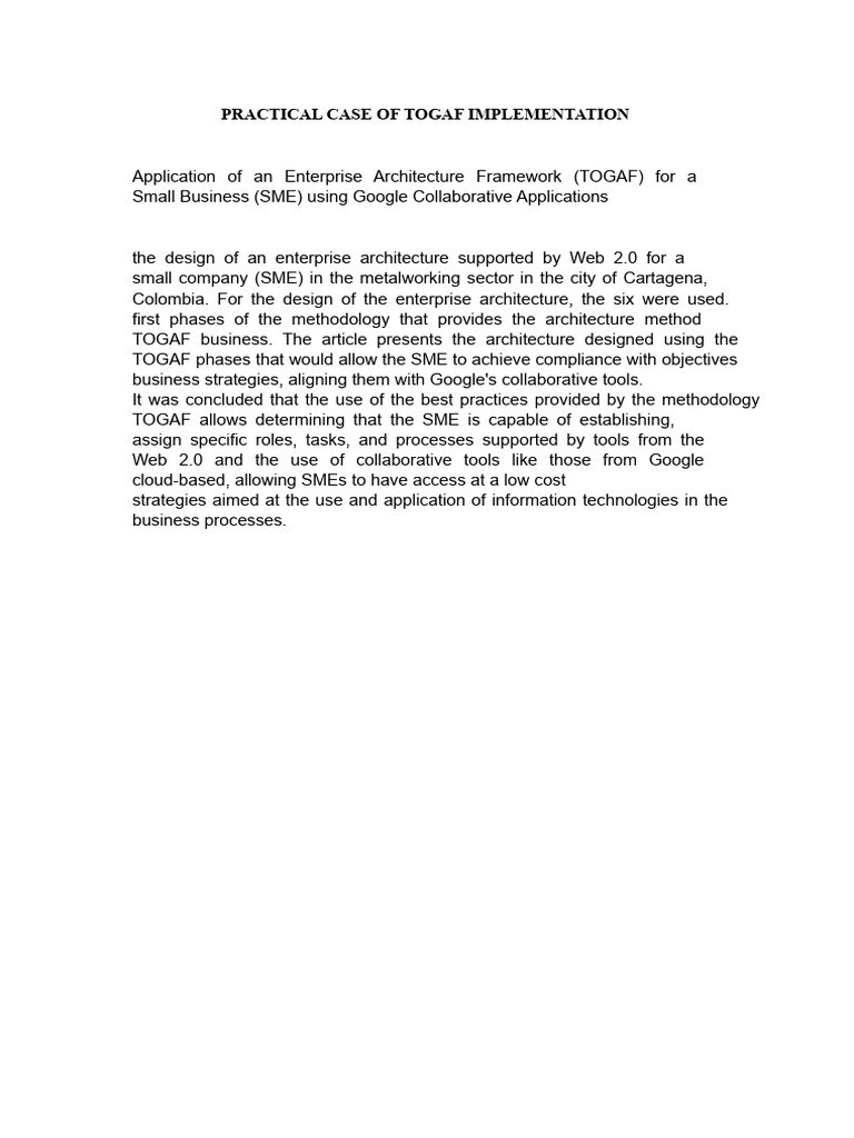 TOGAF Implementation for SMEs Using Google Tools | PDF