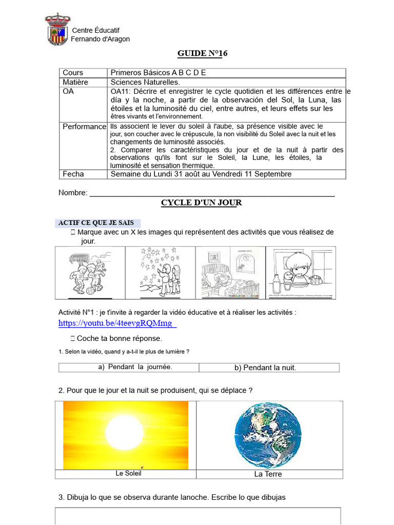Cycle Jour-Nuit : Guide Éducatif Sciences | PDF | Nuit | crépuscule