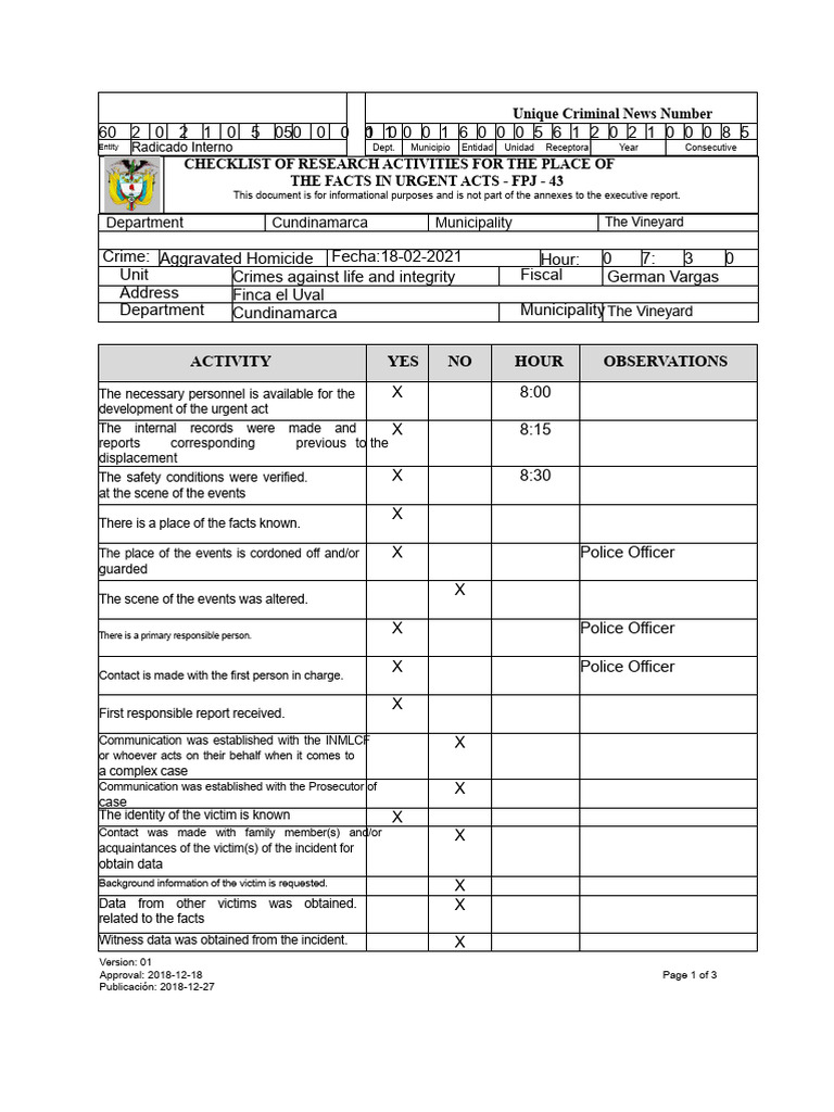 Criminal Investigation Checklist Template | PDF | Adolescence | Misconduct