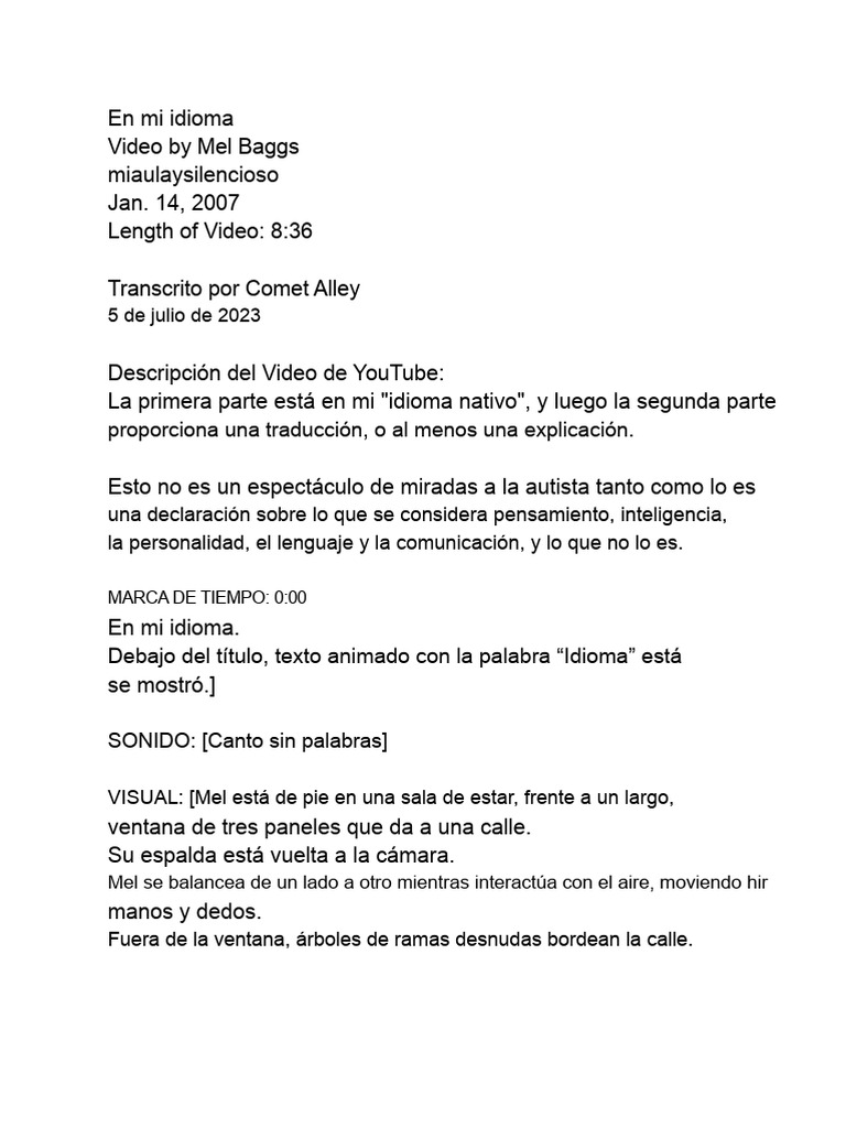 En Mi Idioma Por Mel Baggs | PDF | Pensamiento | Comunicación