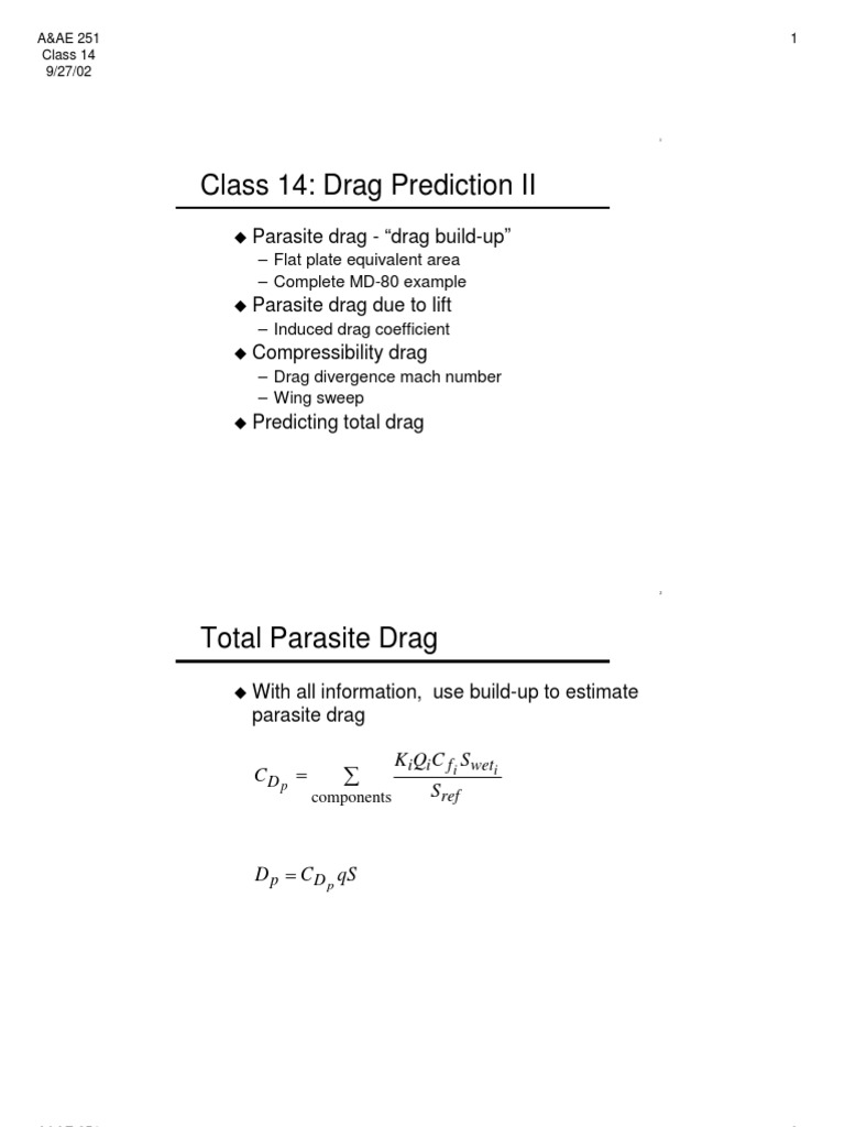 Class 14: Drag Prediction II: Parasite Drag - "Drag Build-Up ...
