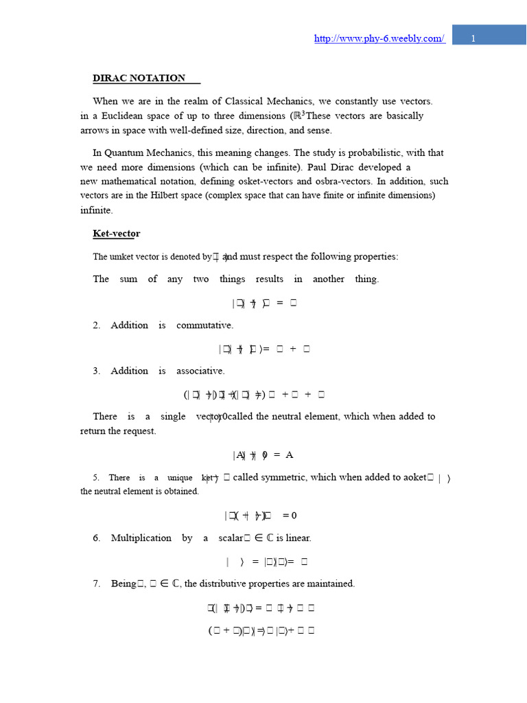 dirac_notation | PDF | Eigenvalues And Eigenvectors | Vector Space