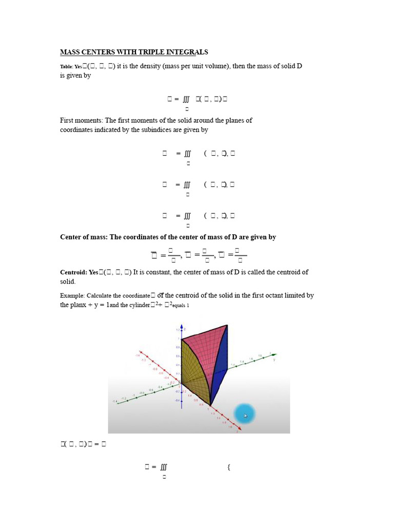 CENTER OF MASS WITH TRIPLE INTEGRALS | PDF | Coordinate System | Center ...