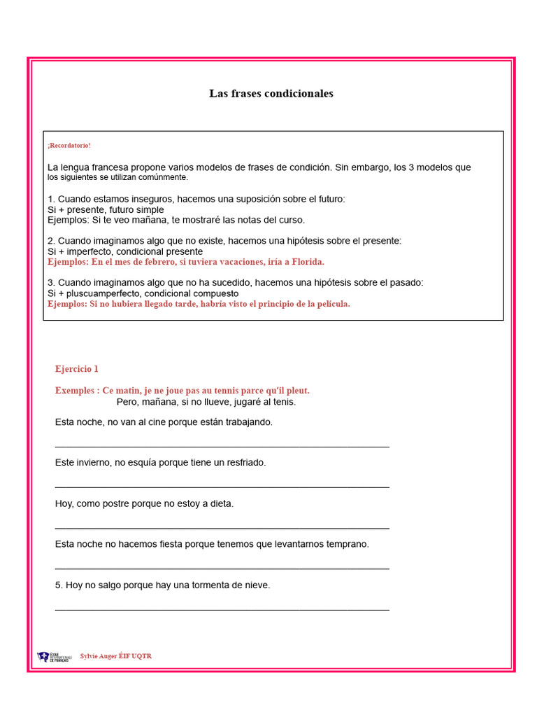 Frases Condicionales en Francés | PDF