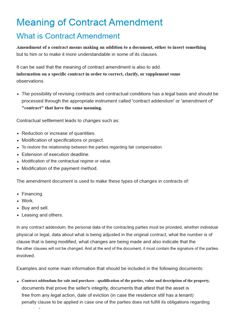 Contract Amendment - Concept, Definition and What Is A Contract ...