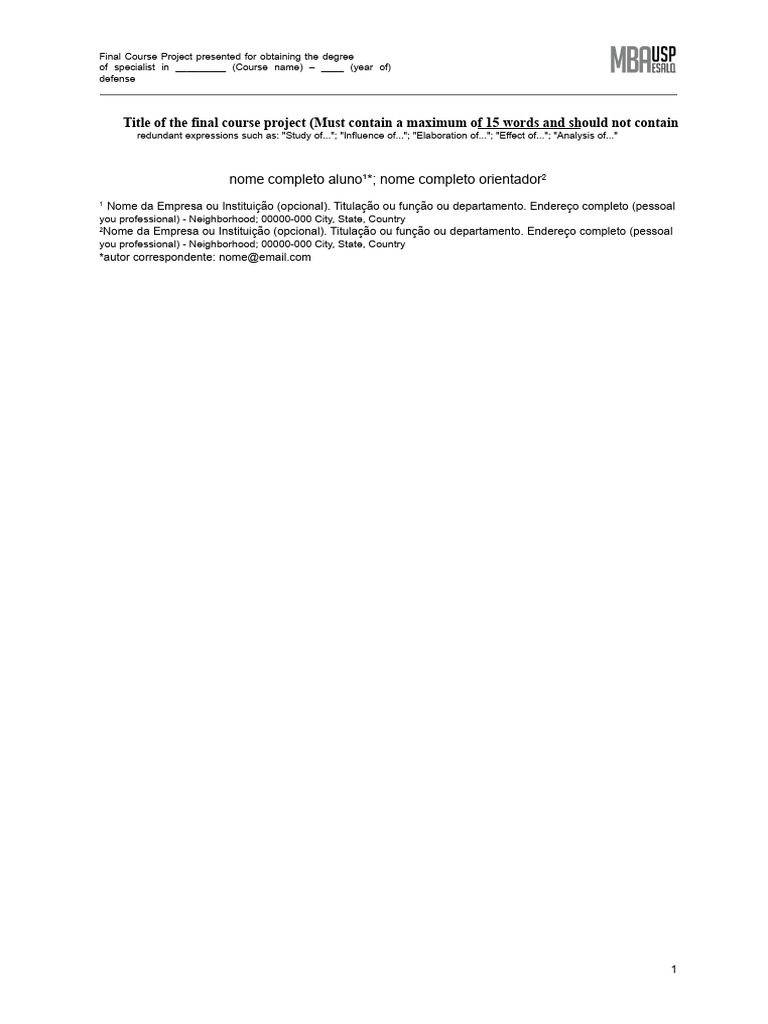 Tcc Template - MBA USP Esalq | PDF | Data | Thesis