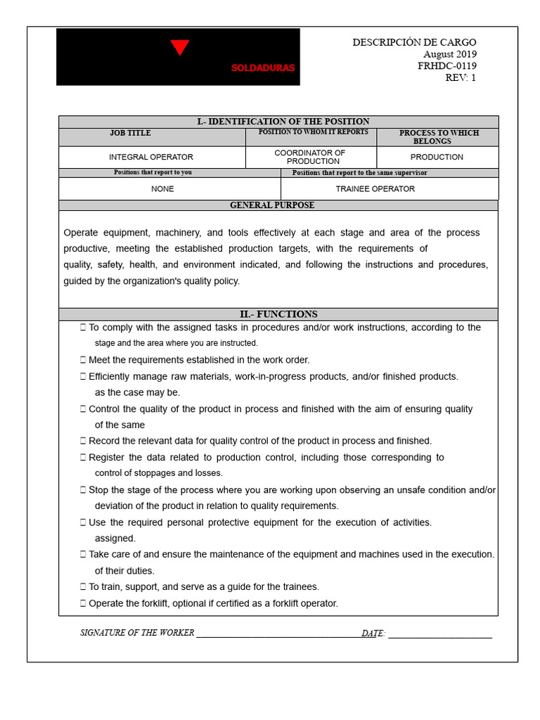 Integral Operator Position. | PDF | Occupational Safety And Health ...
