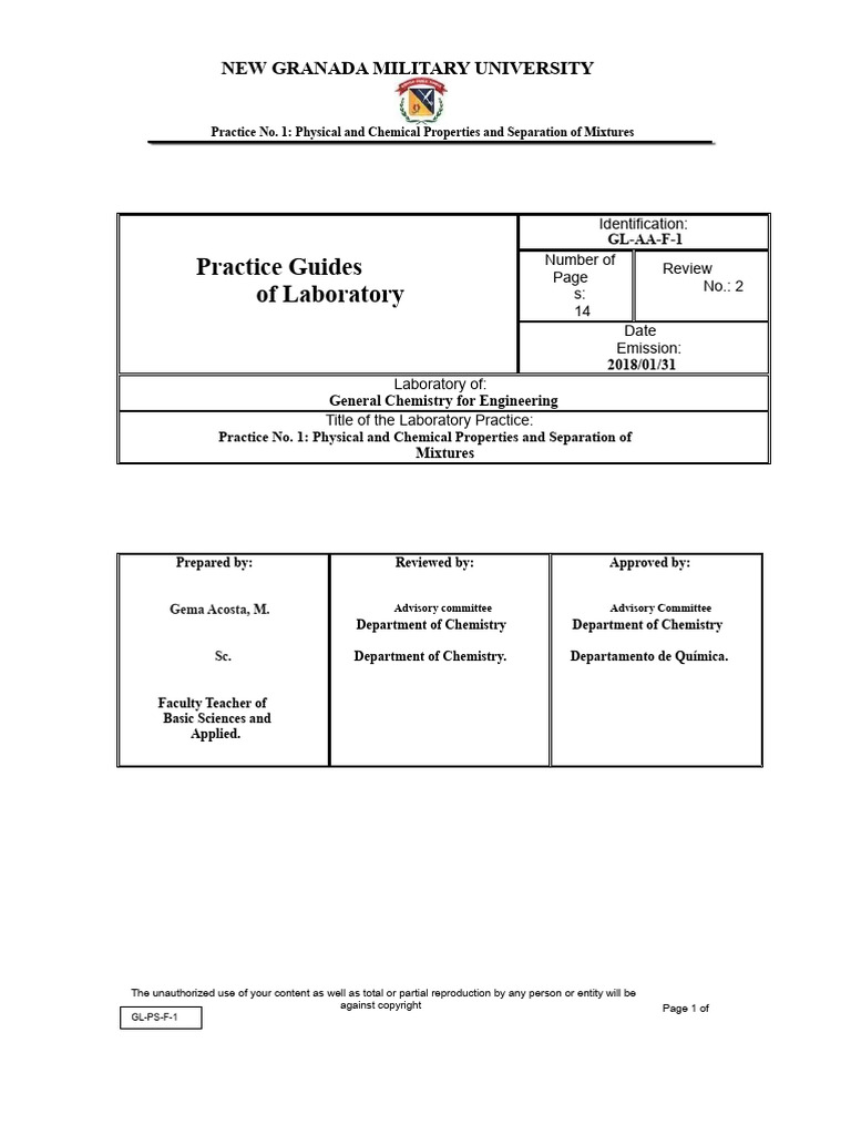 Practice No 1 Physical and Chemical Properties and Separation of ...