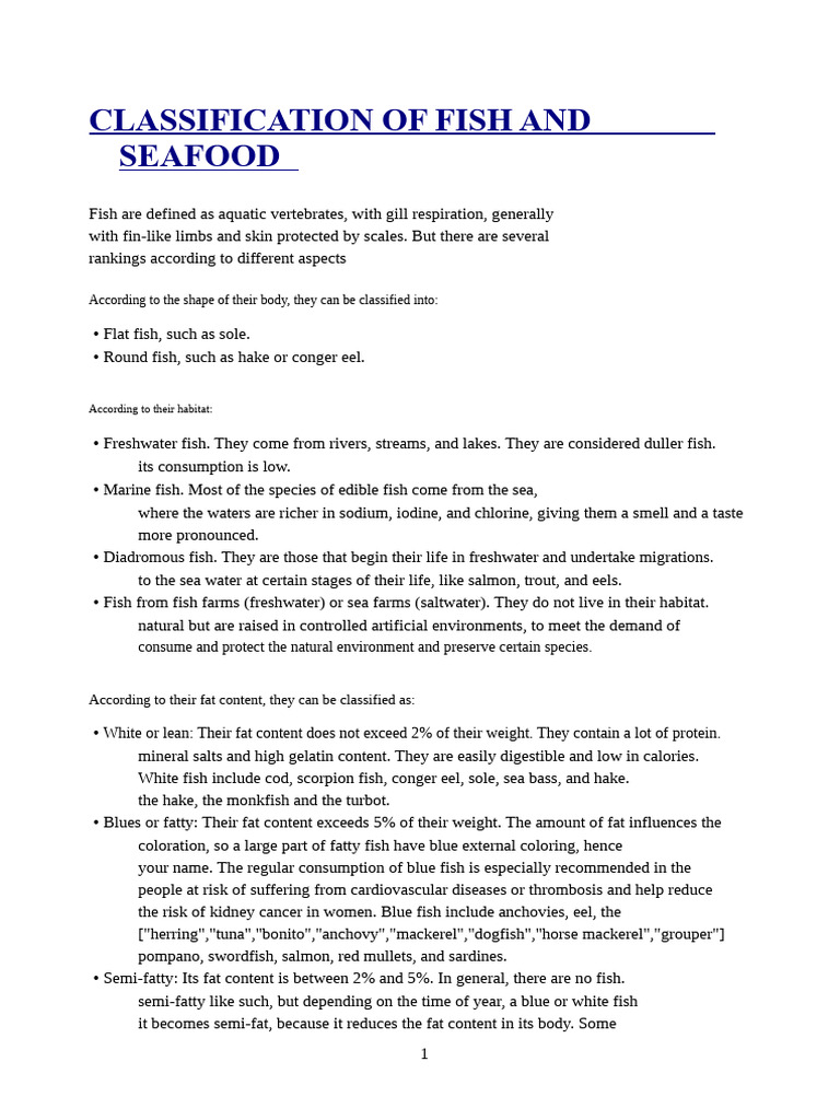 Classification of Fish and Seafood | PDF | Rainbow Trout | Omega 3 ...