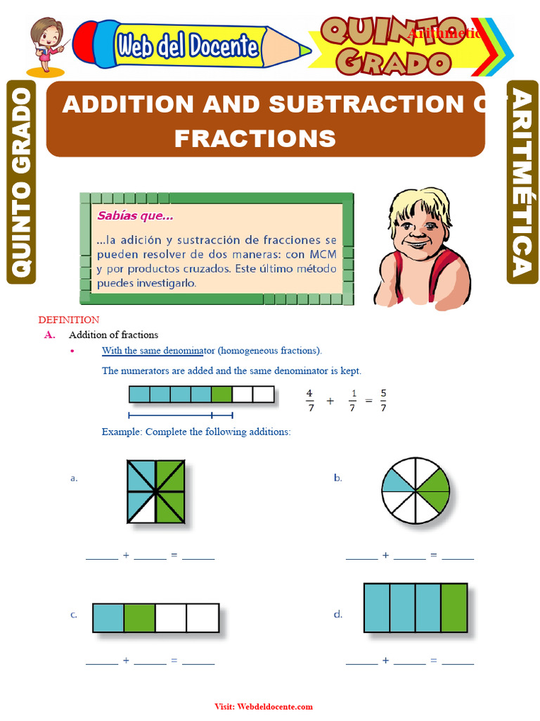 Addition and Subtraction of Fractions for Fifth Grade | PDF ...