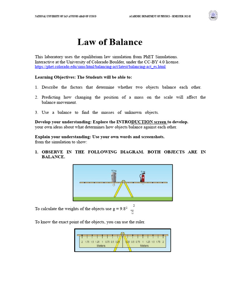 LABORATORY No. 1 BIOPHYSICS - LAW OF EQUILIBRIUM | PDF | Lever
