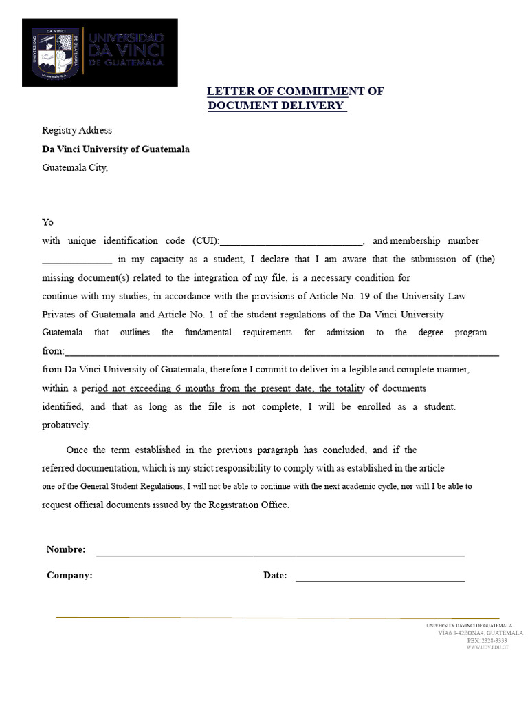 Letter of Commitment For Document Delivery | PDF