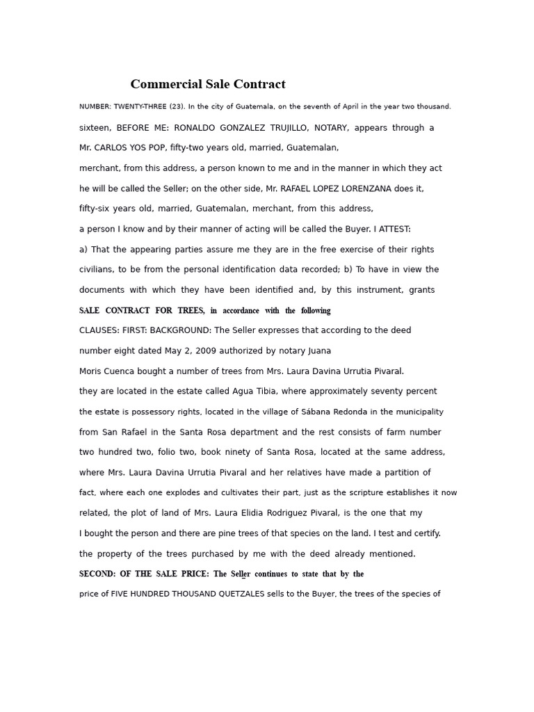 Commercial Sale Contract for Trees | PDF | Civil Law (Common Law ...