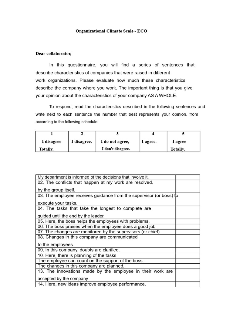 Organizational Climate Scale | PDF | Employment | Psychology