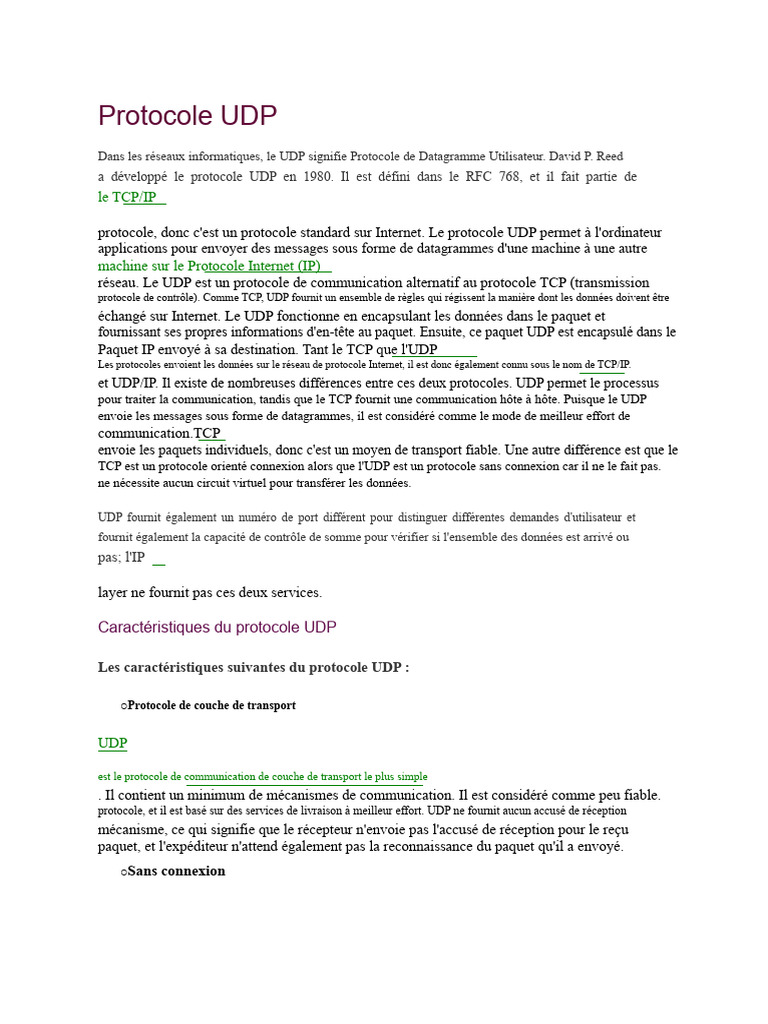 Protocole UDP | PDF | Protocole de contrôle de transmission ...
