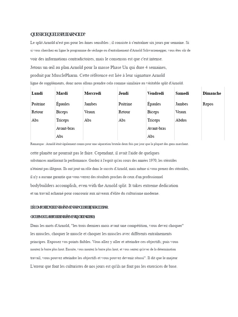 Guide du Split Arnold pour Musculation | PDF | Membres (anatomie ...