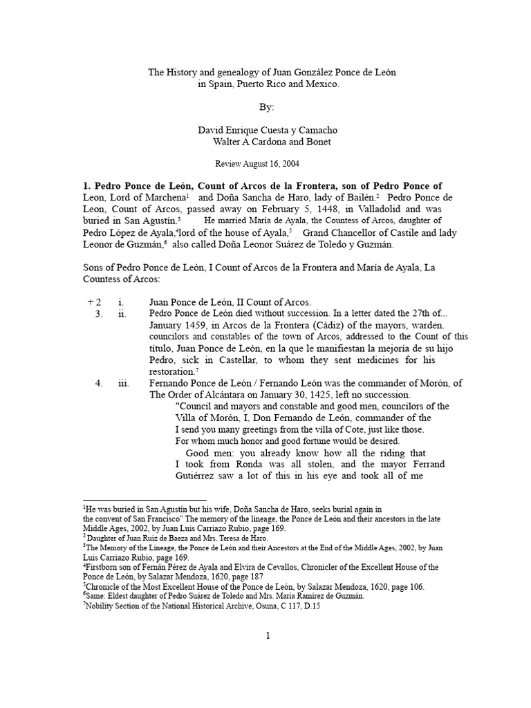 The genealogy of the Ponce de León Family in Spain and Puerto Rico | PDF