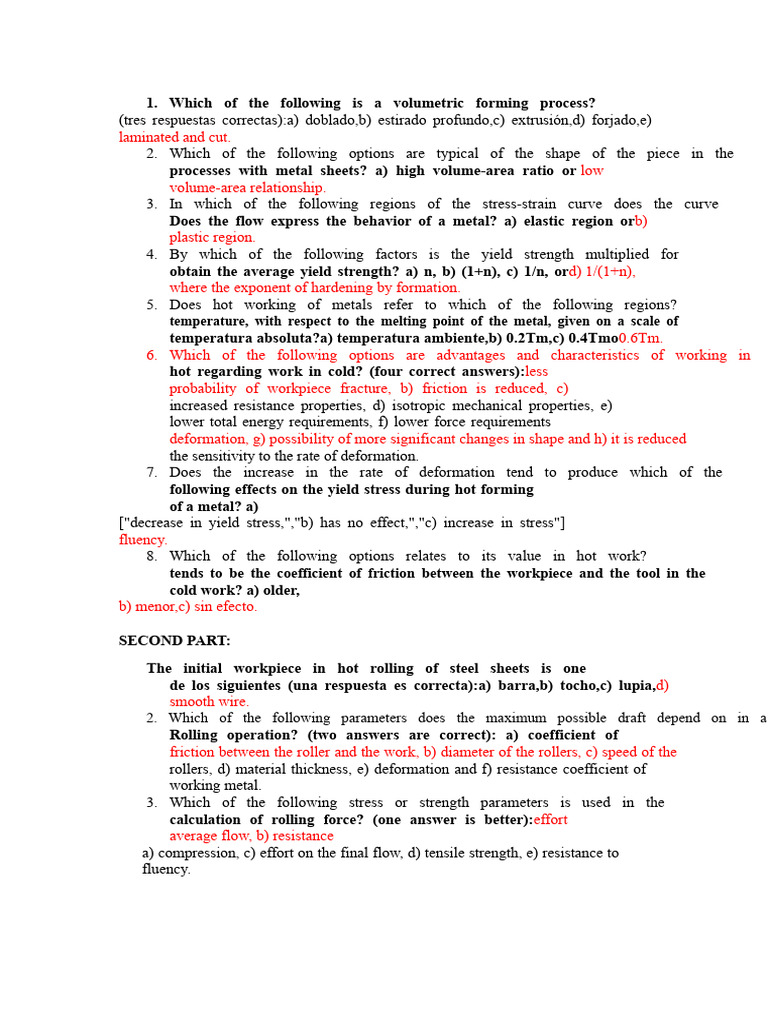 Metal Forming Processes Quiz | PDF | Construction | Welding